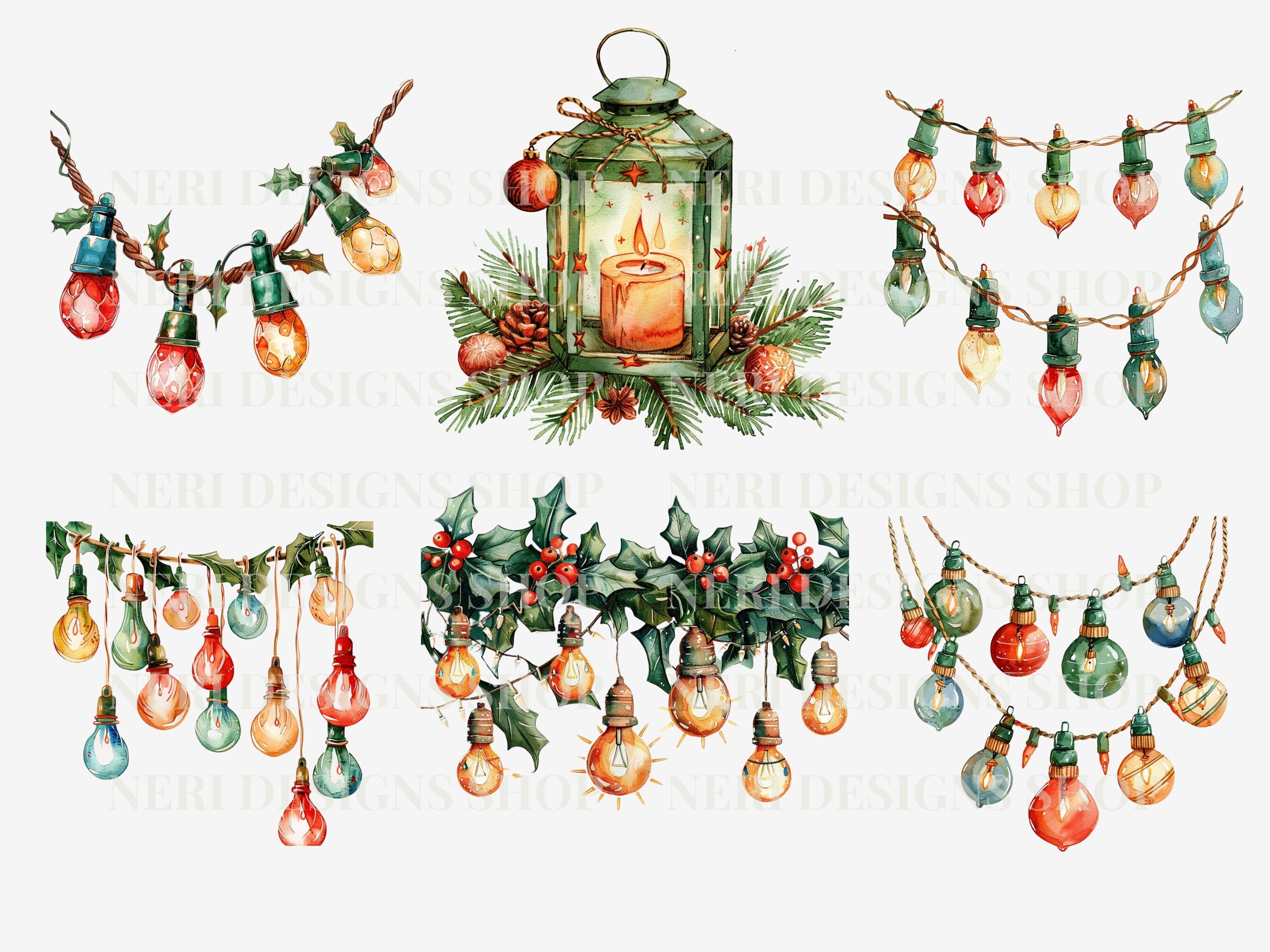 Festive Light Decor Watercolor Clipart, Christmas Lantern Free ...