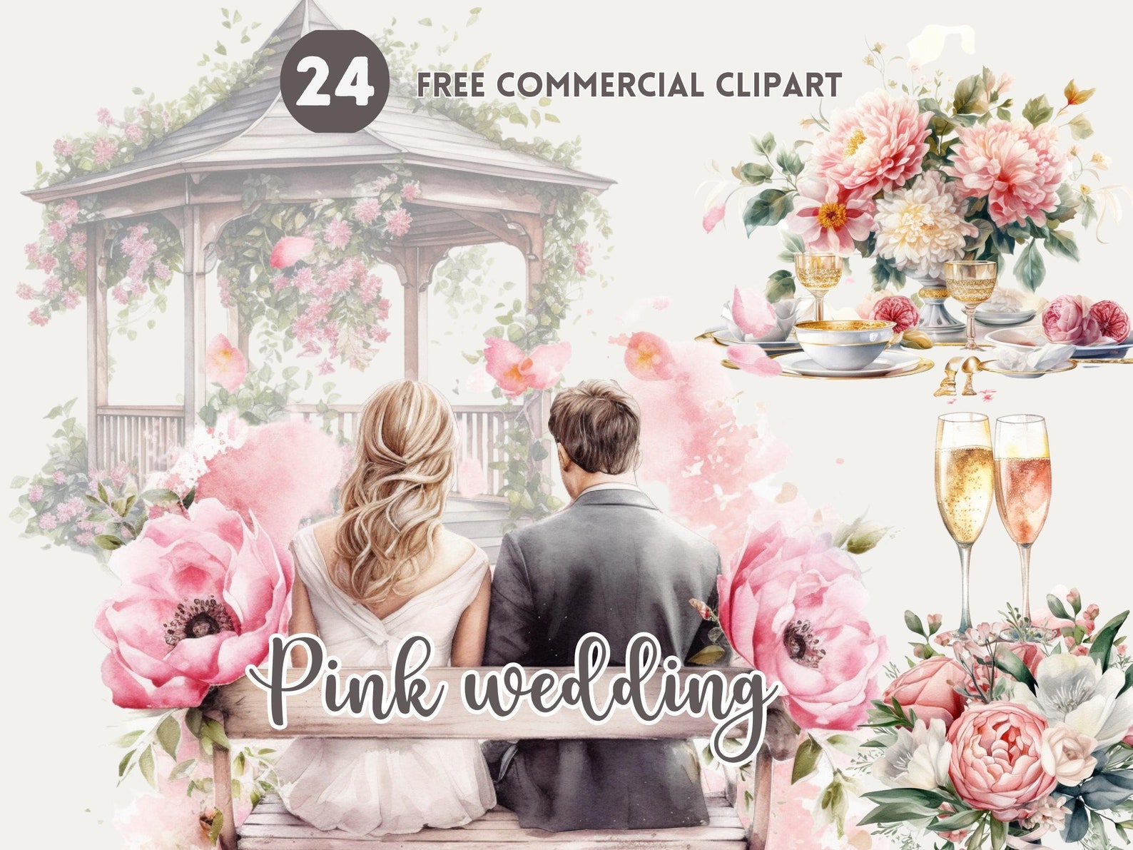 Pink Wedding Watercolor Clipart Bundle Bride and Groom Free - Etsy