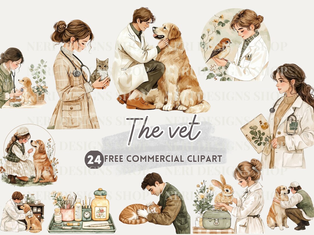 Veterinarian With Dog Watercolor Clipart Animal Doctor and Cat Free ...