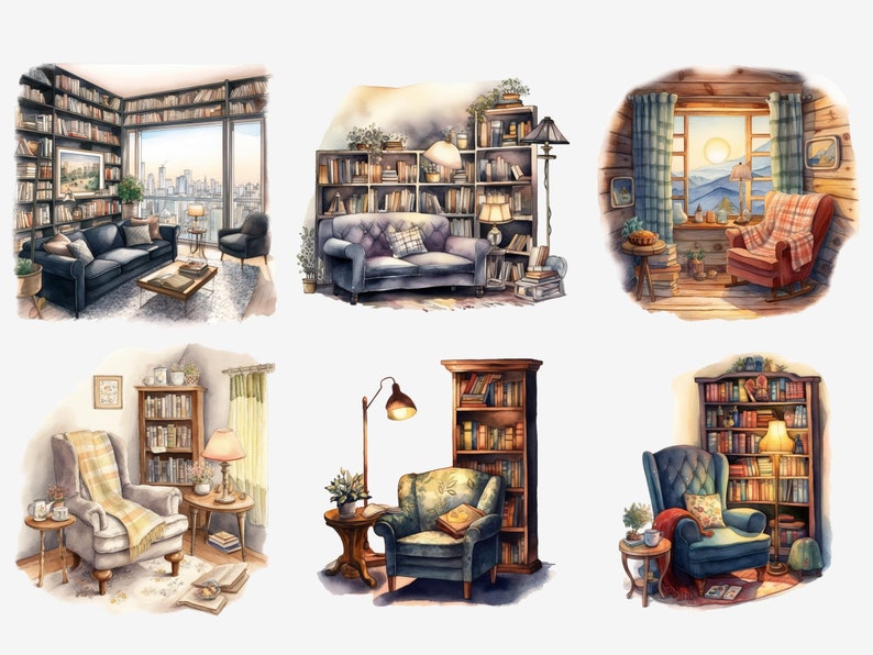 Cozy Reading Nook Watercolor Clipart Bundle Outdoor Reading - Etsy