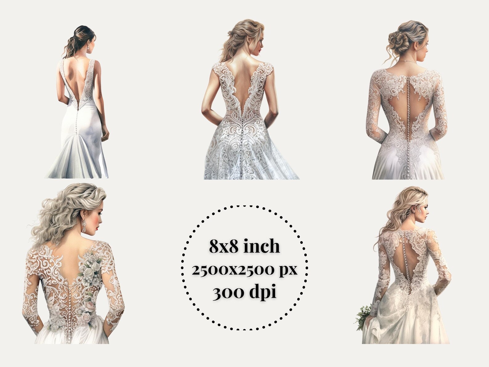 Bride Back View Watercolor Clipart Bundle Bride Hold Flower - Etsy