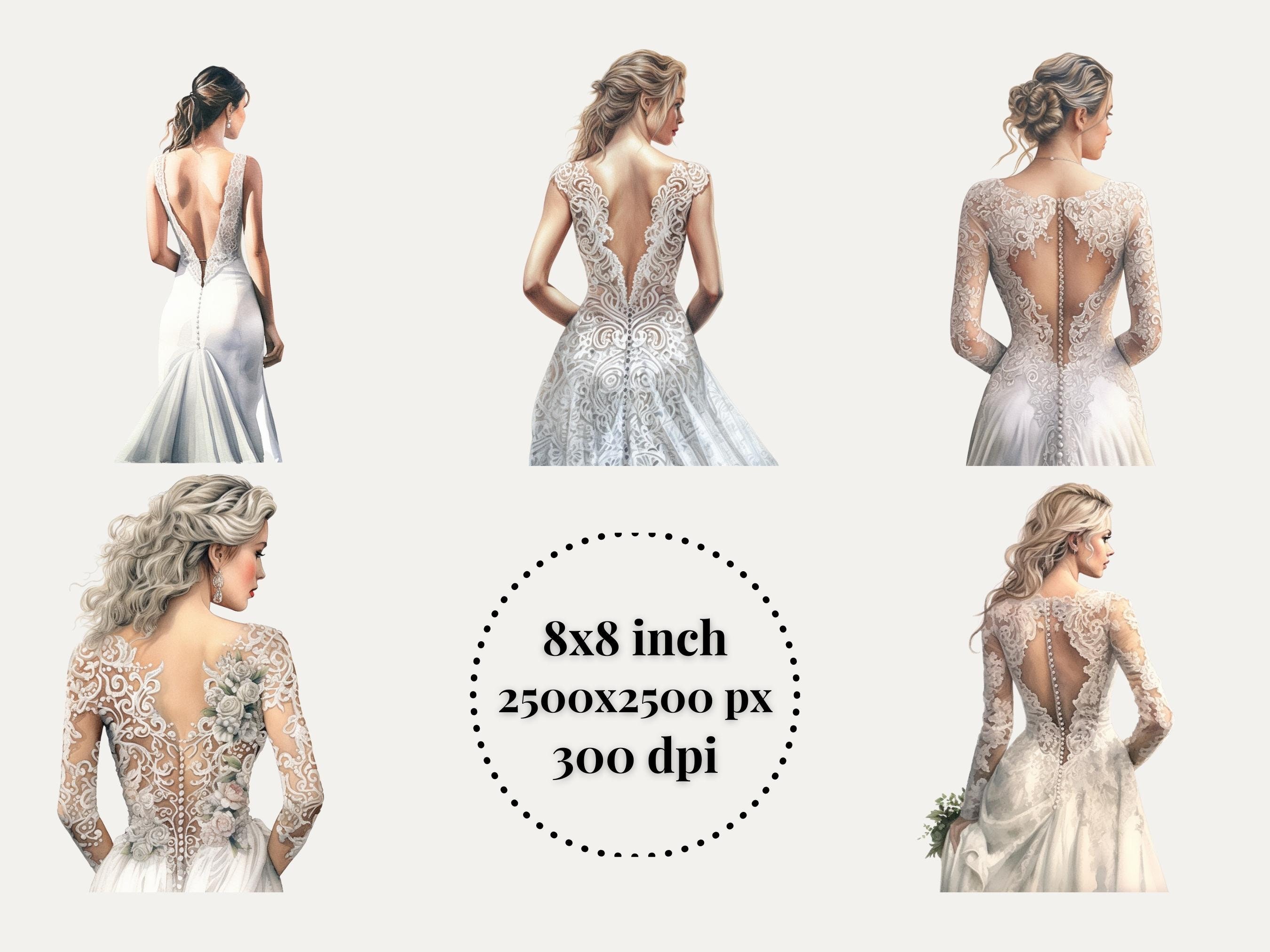 Bride Back View Watercolor Clipart Bundle Bride Hold Flower - Etsy