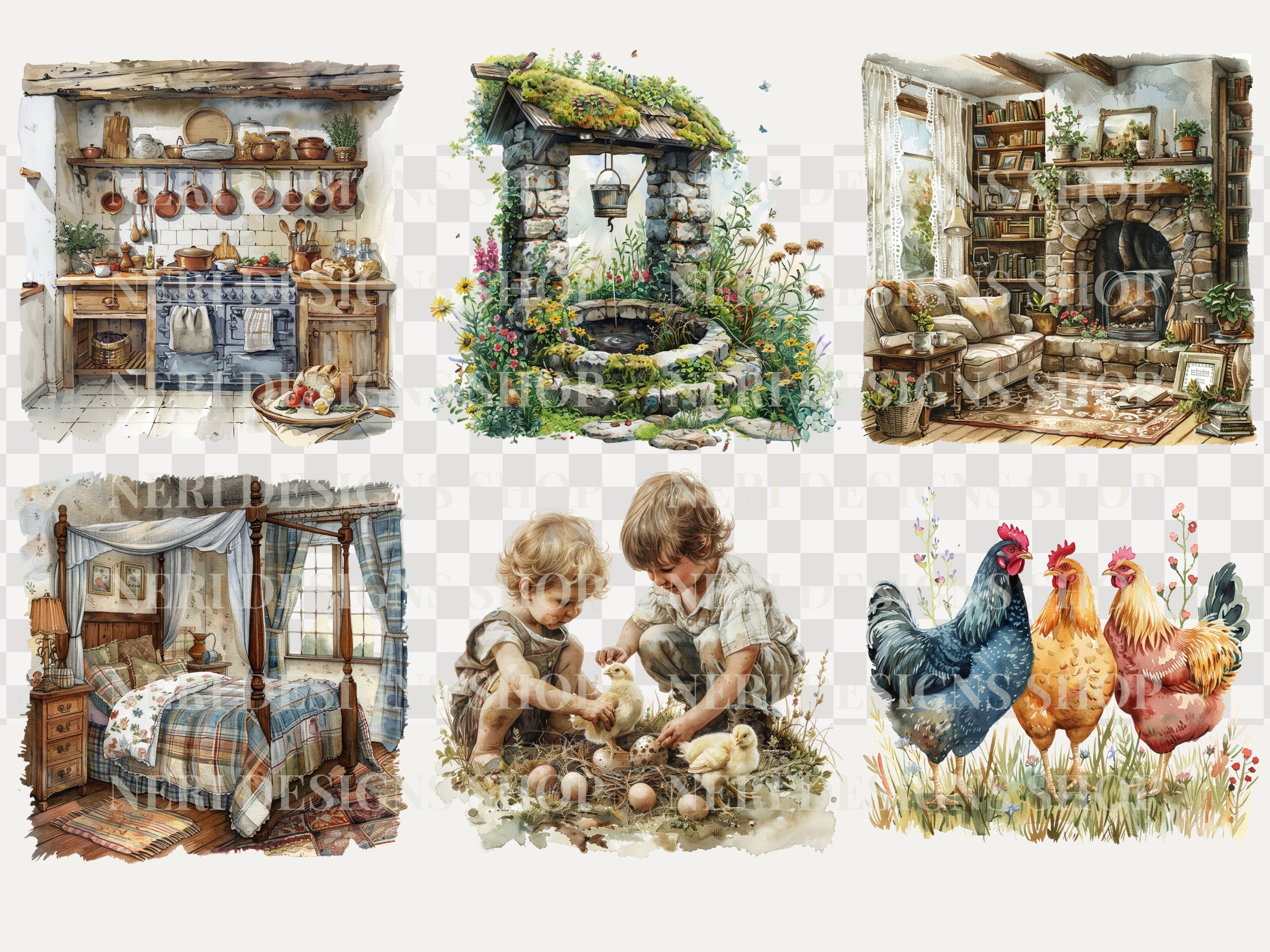 Farm Life Watercolor Clipart Bundle Cottagecore Free Commercial PNG ...