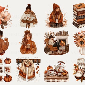 Cozy Autumn Watercolor Clipart, Fall Moment Free Commercial PNG for ...