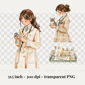 Veterinarian With Dog Watercolor Clipart Animal Doctor and Cat Free ...