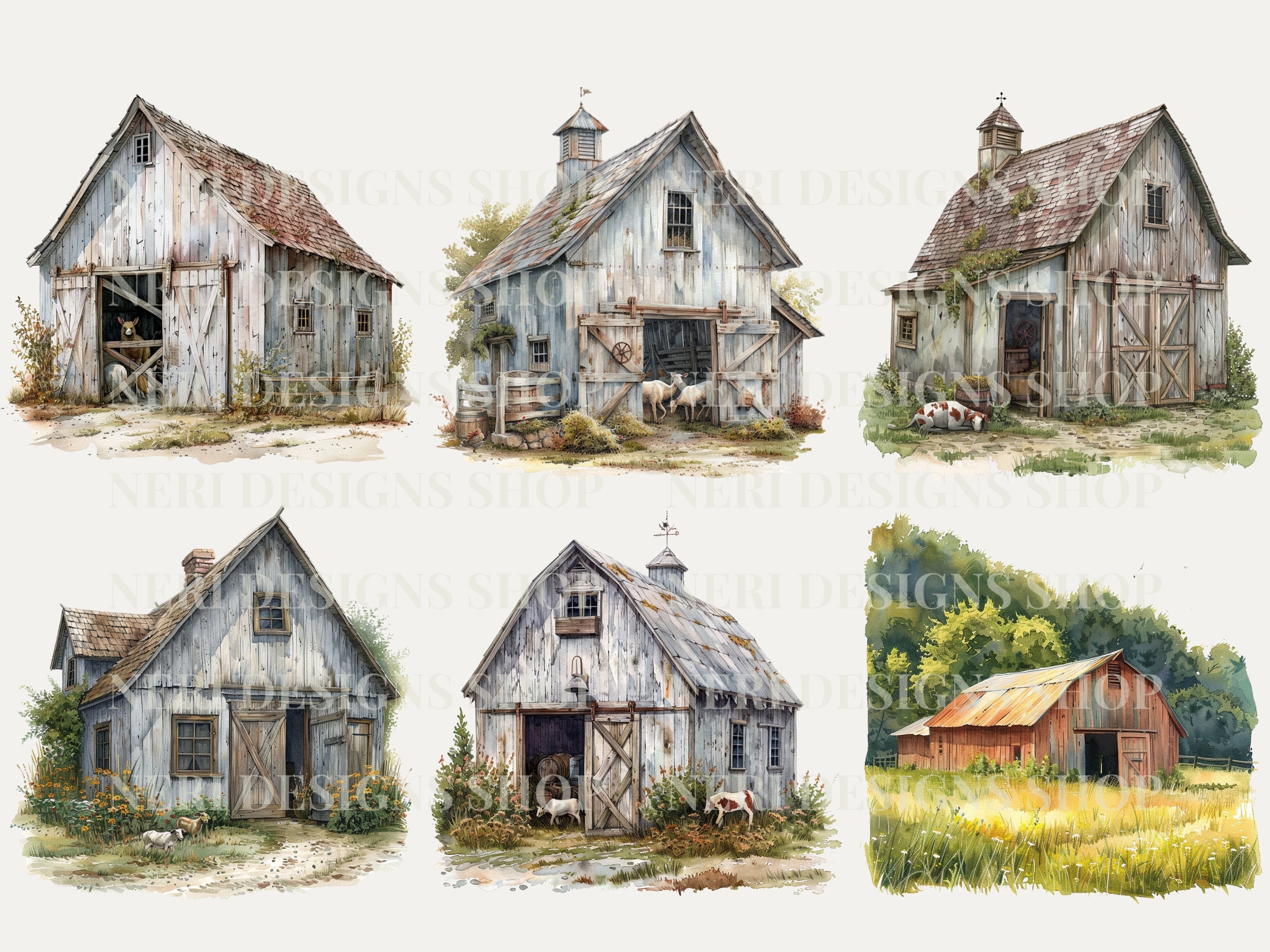 Farm Life Watercolor Clipart Bundle Cottagecore Free Commercial PNG ...