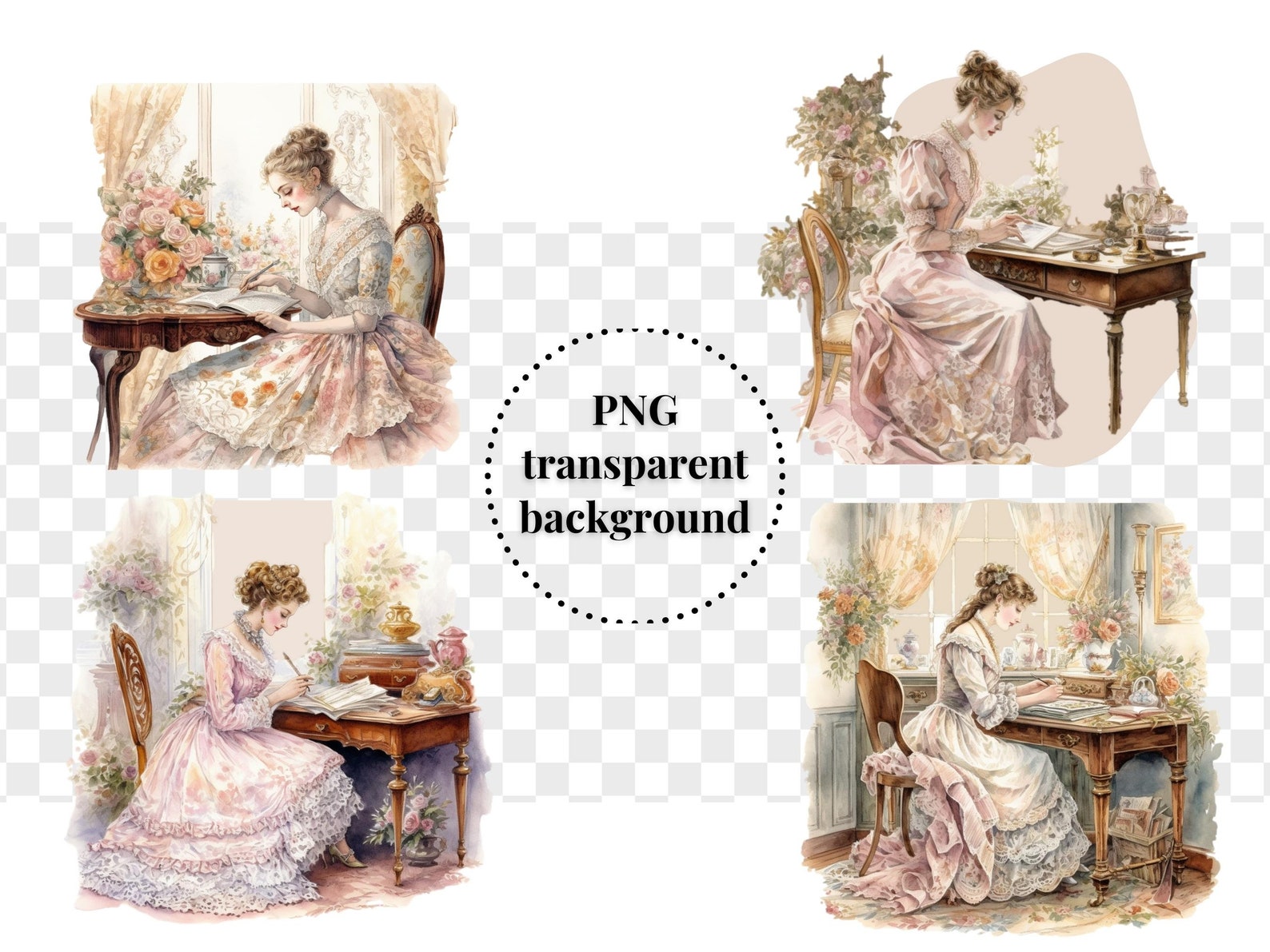 Victorian Lady Writing Watercolor Clipart Bundle Free - Etsy