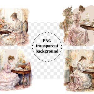Victorian Lady Writing Watercolor Clipart Bundle Free Commercial ...