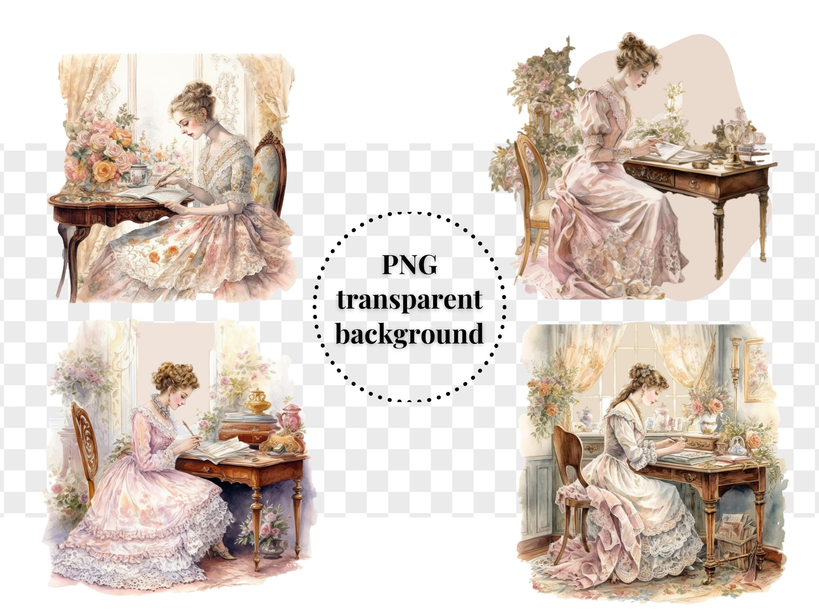 Victorian Lady Writing Watercolor Clipart Bundle Free - Etsy