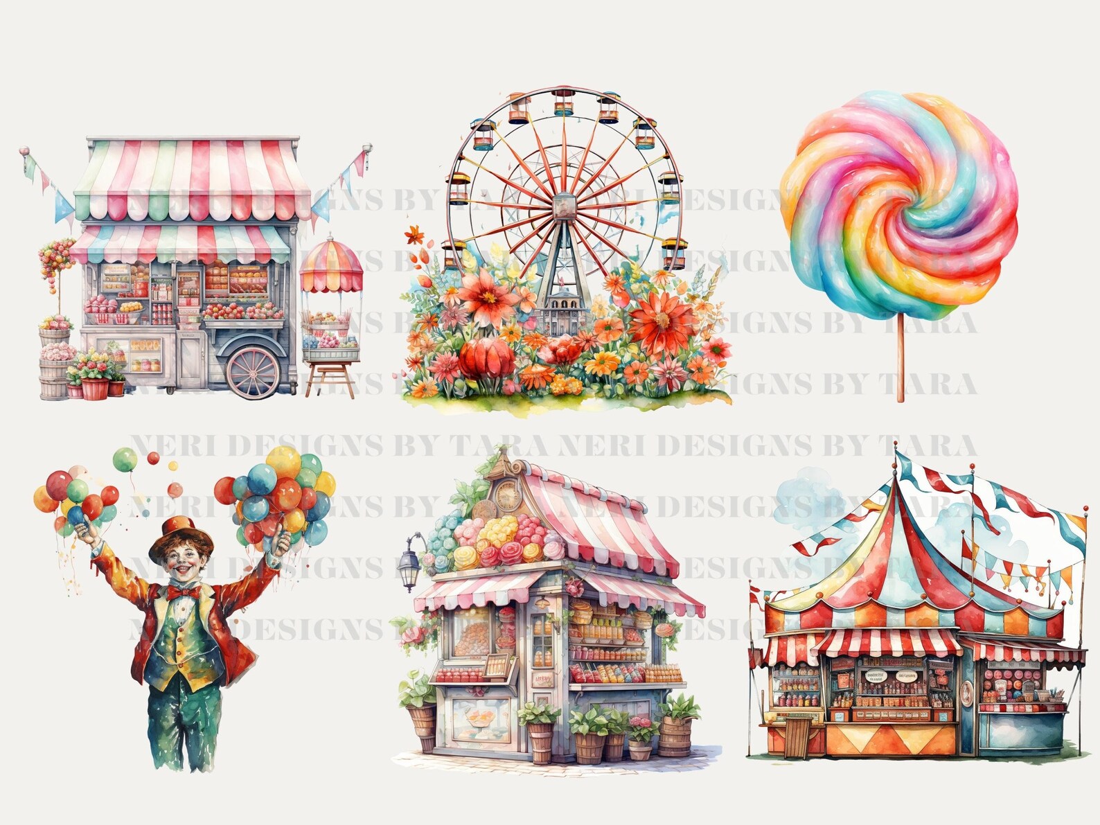 State Fair Watercolor Clipart Bundle, County Fair, Fair Wheel Free ...