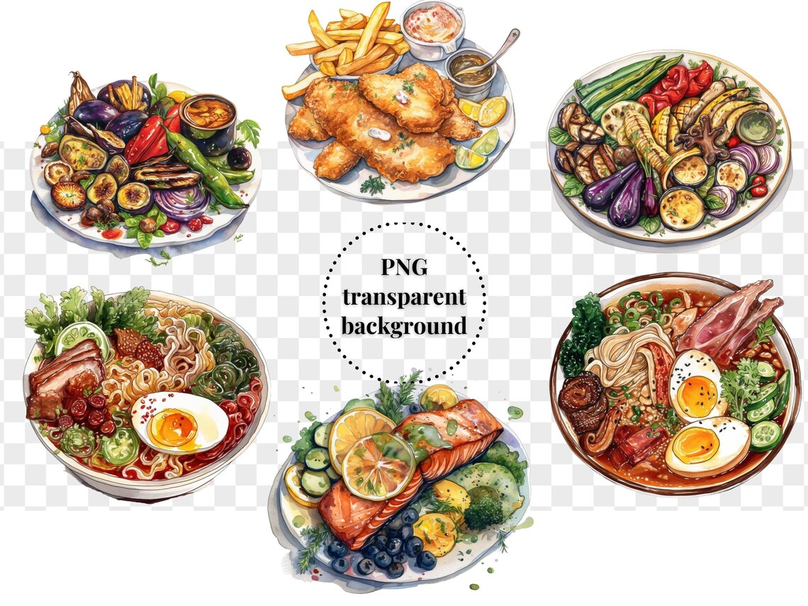 Hearty Meal Watercolor Clipart Bundle Free Commercial Cuisine PNG ...