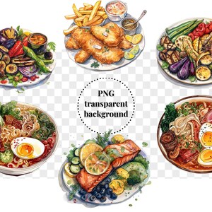 Hearty Meal Watercolor Clipart Bundle Free Commercial Cuisine PNG ...