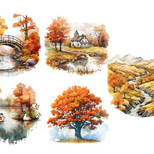 Autumn Landscape Watercolor Clipart Bundle, Fall Scenery Free ...