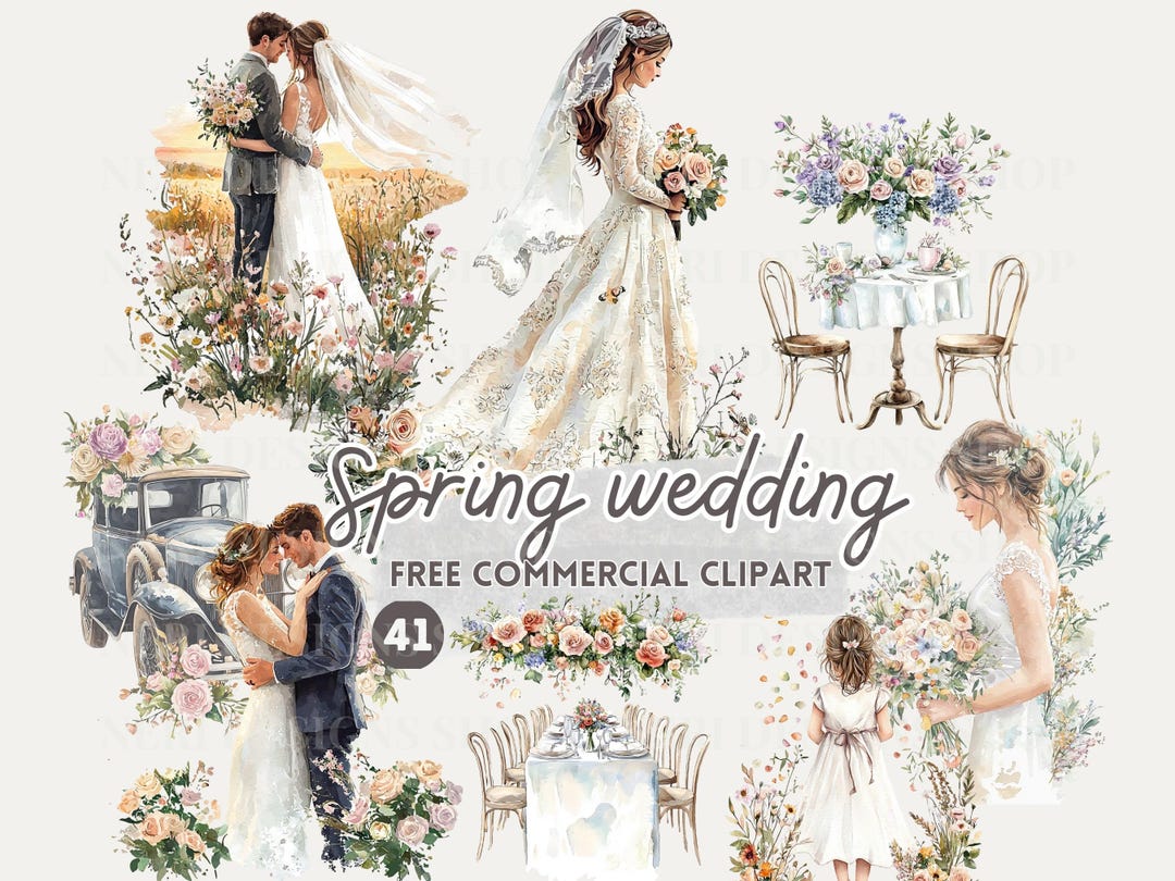 Floral Wedding Watercolor Clipart, Spring Bride and Groom, Romance Free ...