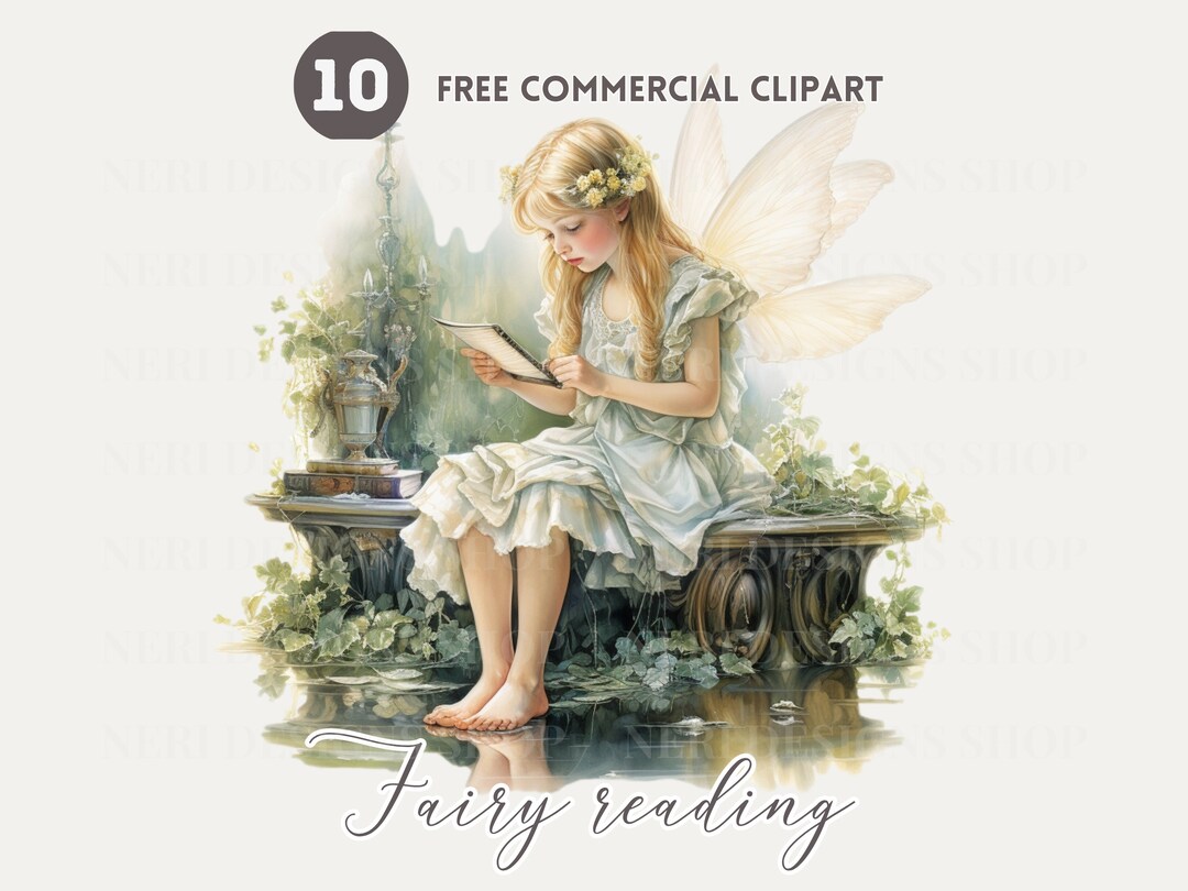 Fairy Reading Watercolor Clipart Bundle, Magical Book Lover Free ...