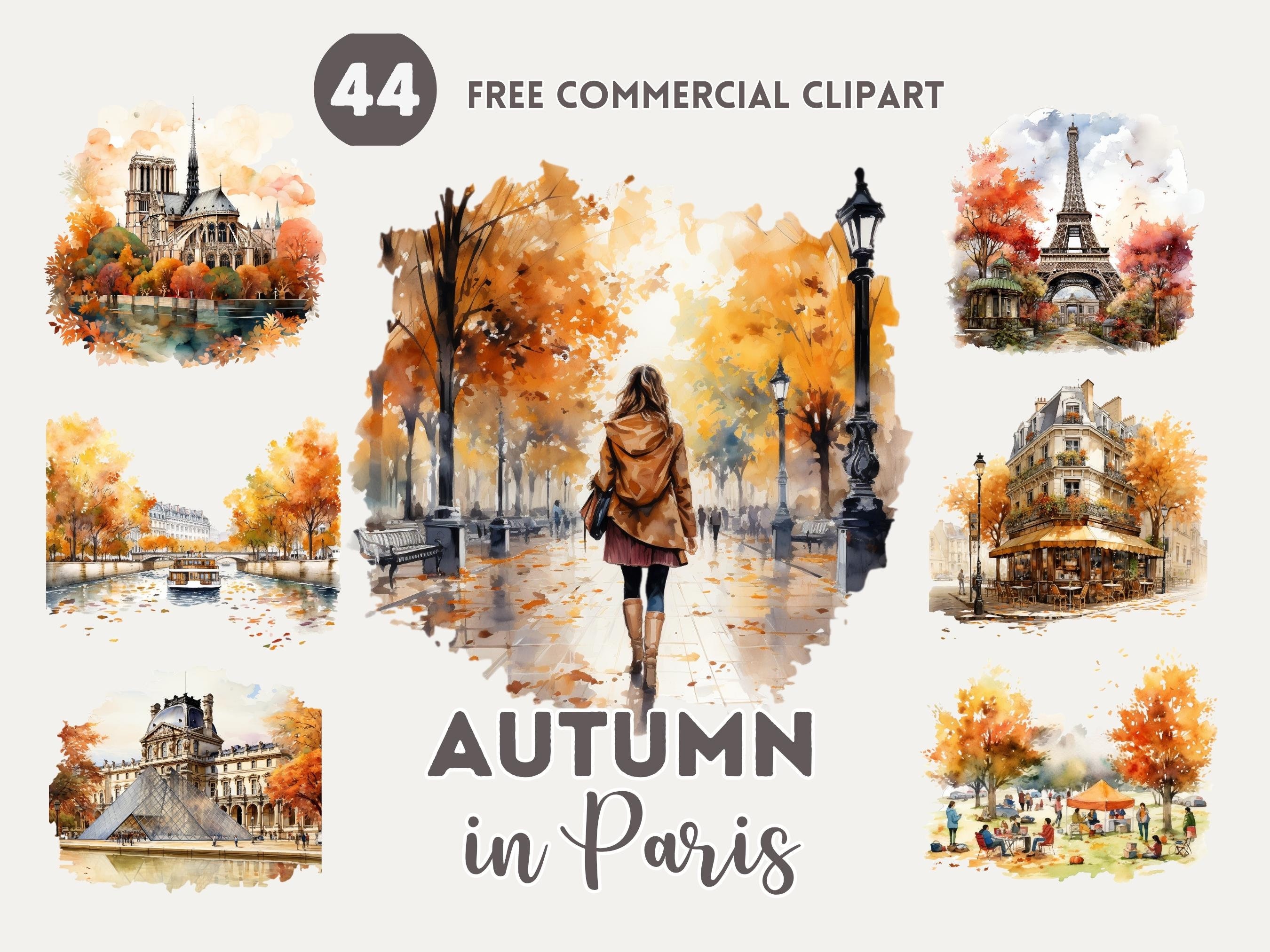 Autumn Paris Watercolor Clipart Bundle Autumn City Free - Etsy