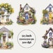 Floral Cottage Front Watercolor Clipart Bundle, Cozy Cottage Facade ...
