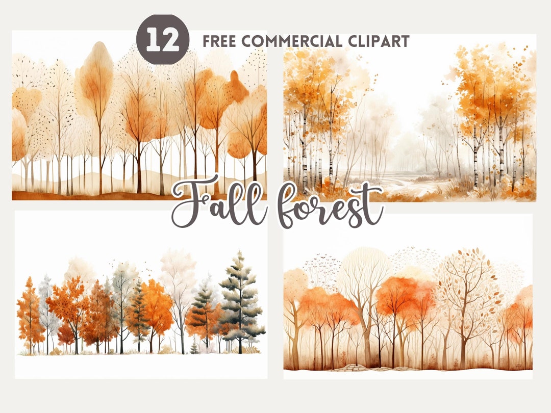 Fall Forest Watercolor Clipart Bundle, Autumn Tree Free Commercial ...