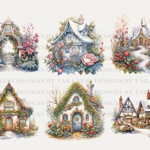 Floral Cottage Watercolor Clipart Bundle, Cozy Fairy Tale House, Free ...
