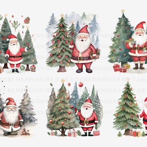 Cute Santa Claus Watercolor Clipart Bundle, Christmas Tree, Free ...