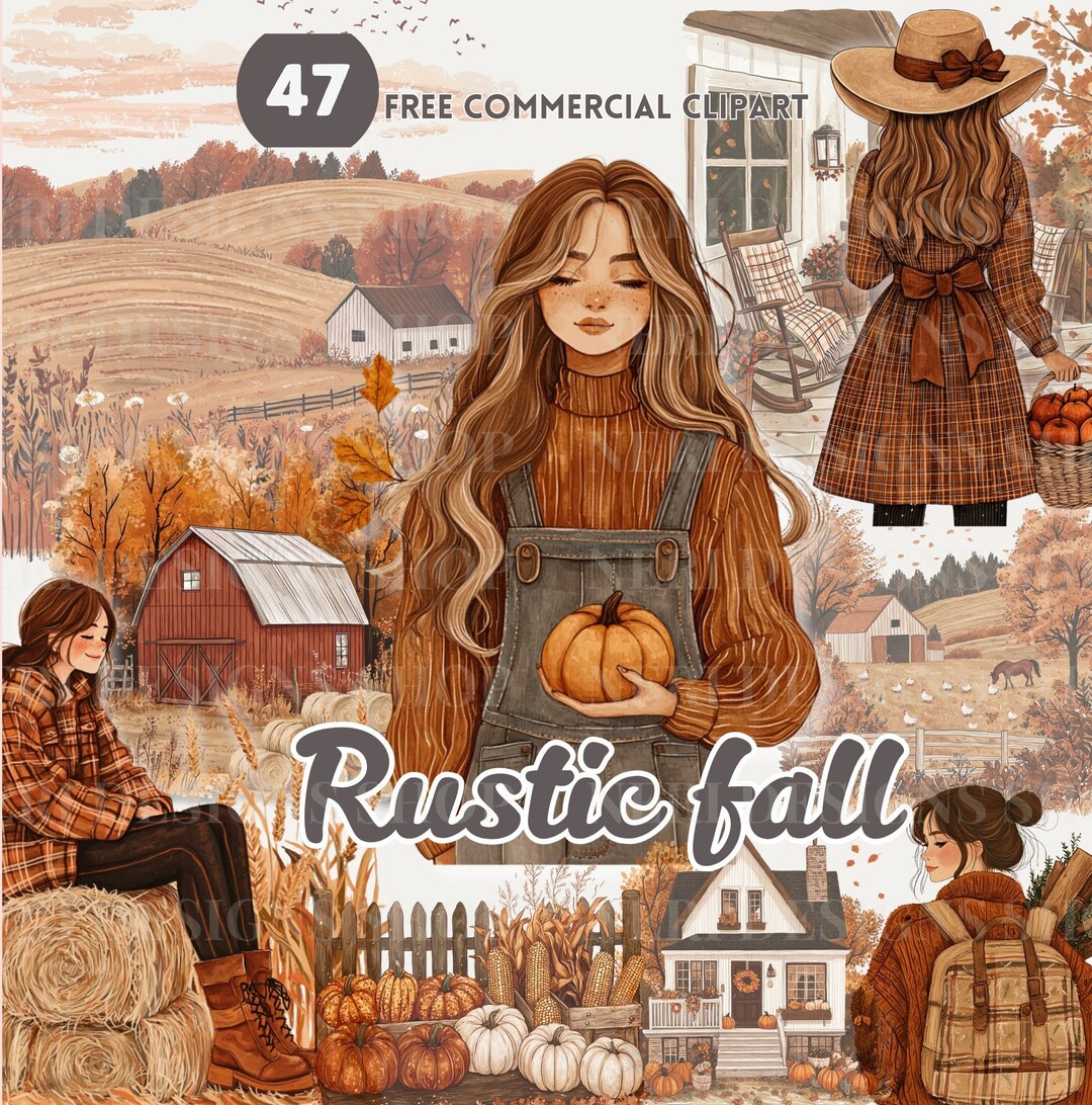 Countryside Autumn Watercolor Clipart, Rustic Fall Free Commercial PNG ...
