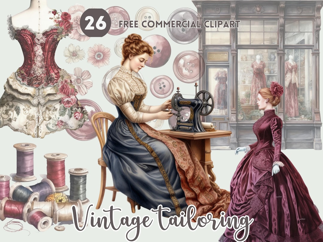 Vintage Tailoring Watercolor Clipart Bundle Victorian Fashion Free ...