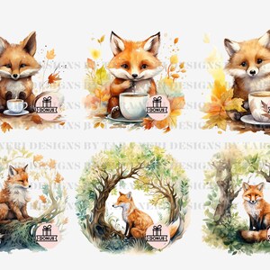 Autumn Fox Watercolor Clipart Bundle, Fox in Fall Scene Free Commercial ...