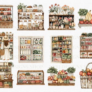 Grocery Store Watercolor Clipart, Market Day Scene Free Commercial PNG ...