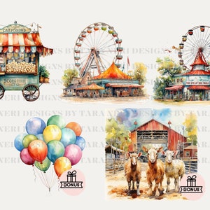 State Fair Watercolor Clipart Bundle, County Fair, Fair Wheel Free ...