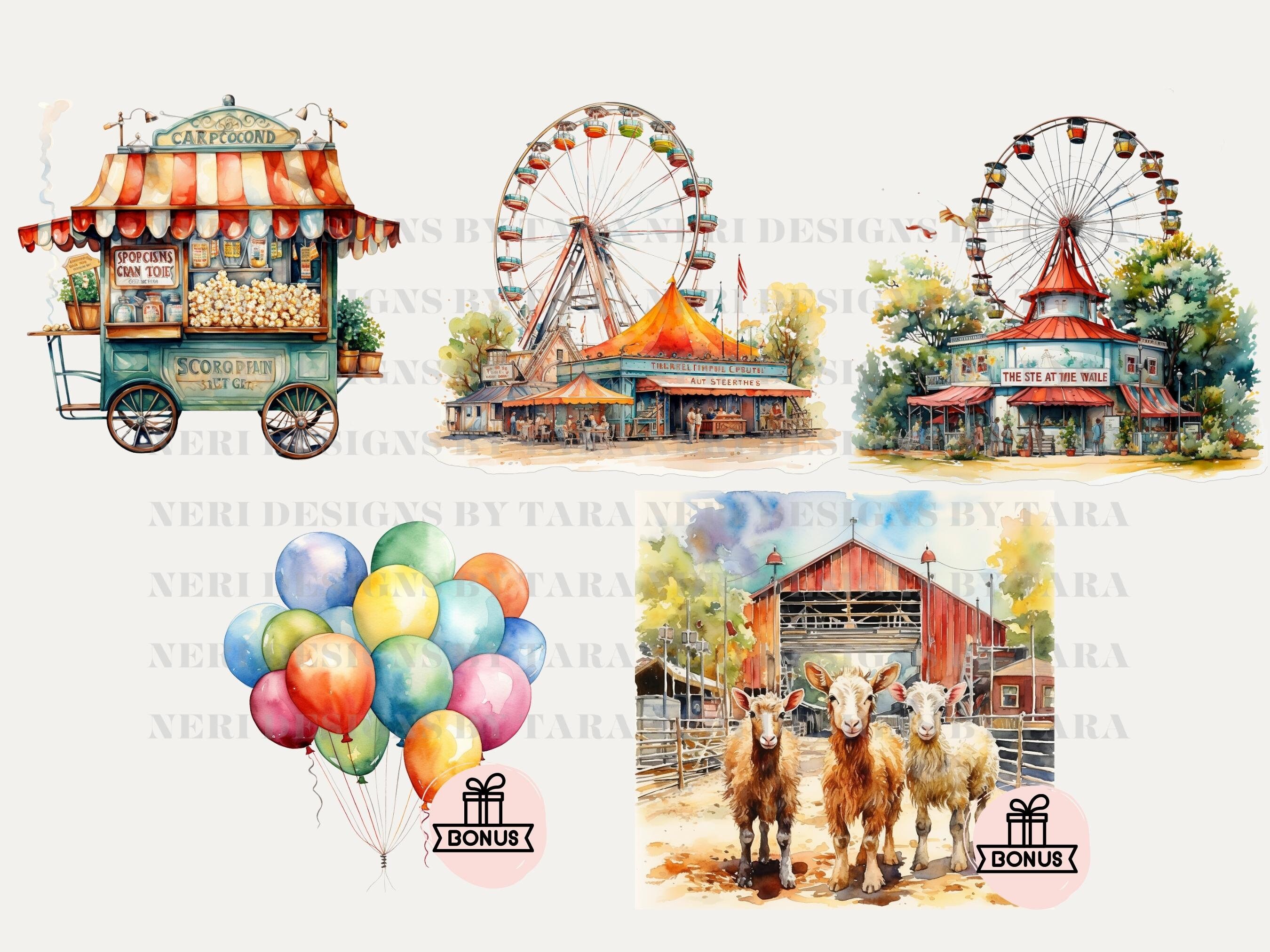 State Fair Watercolor Clipart Bundle County Fair Fair Wheel - Etsy