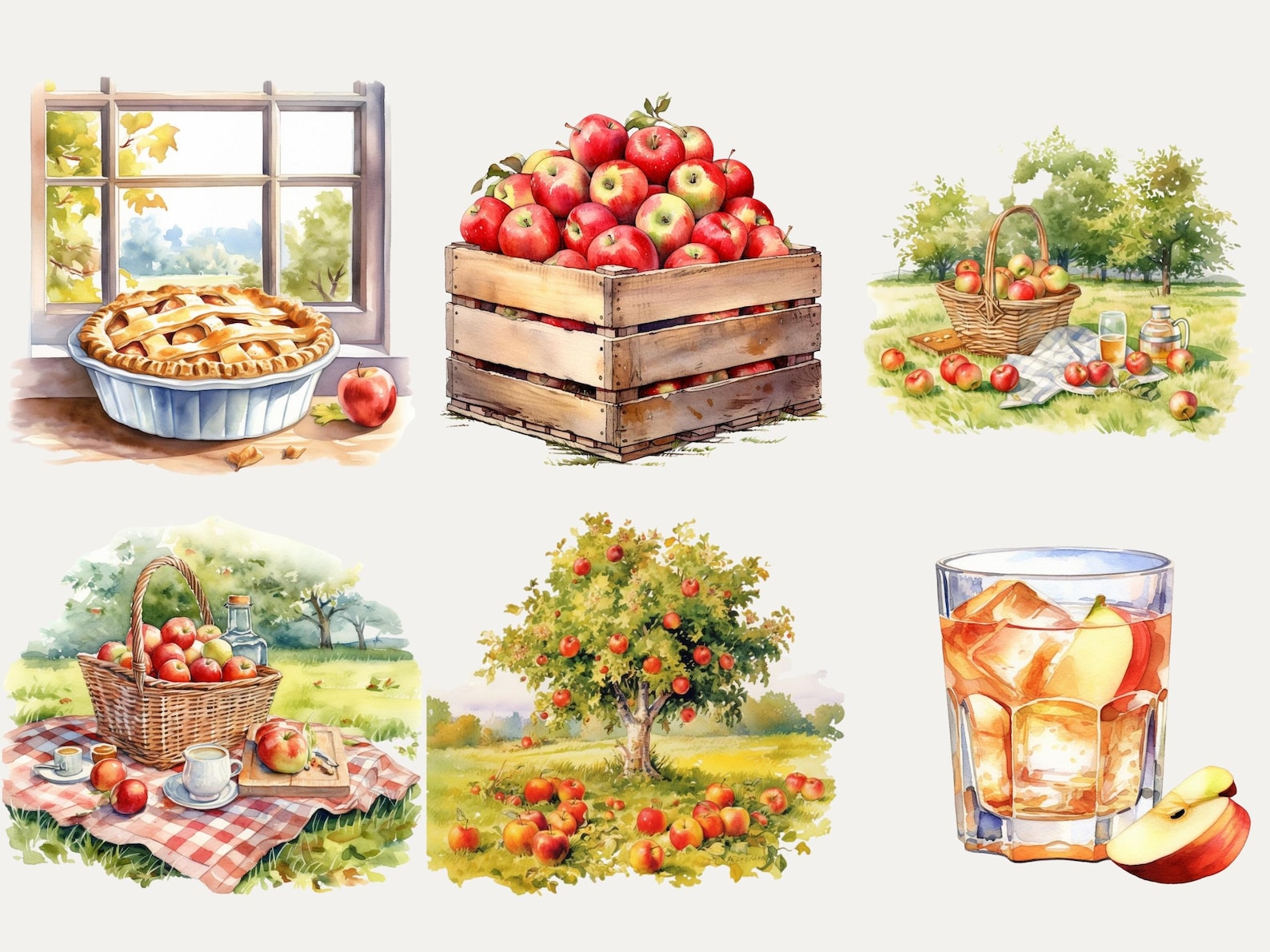 Apple Orchard Watercolor Clipart Bundle Apple Garden Free Commercial ...