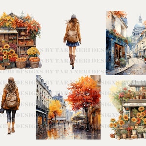 Autumn Paris Watercolor Clipart Bundle, Autumn City Free Commercial PNG ...