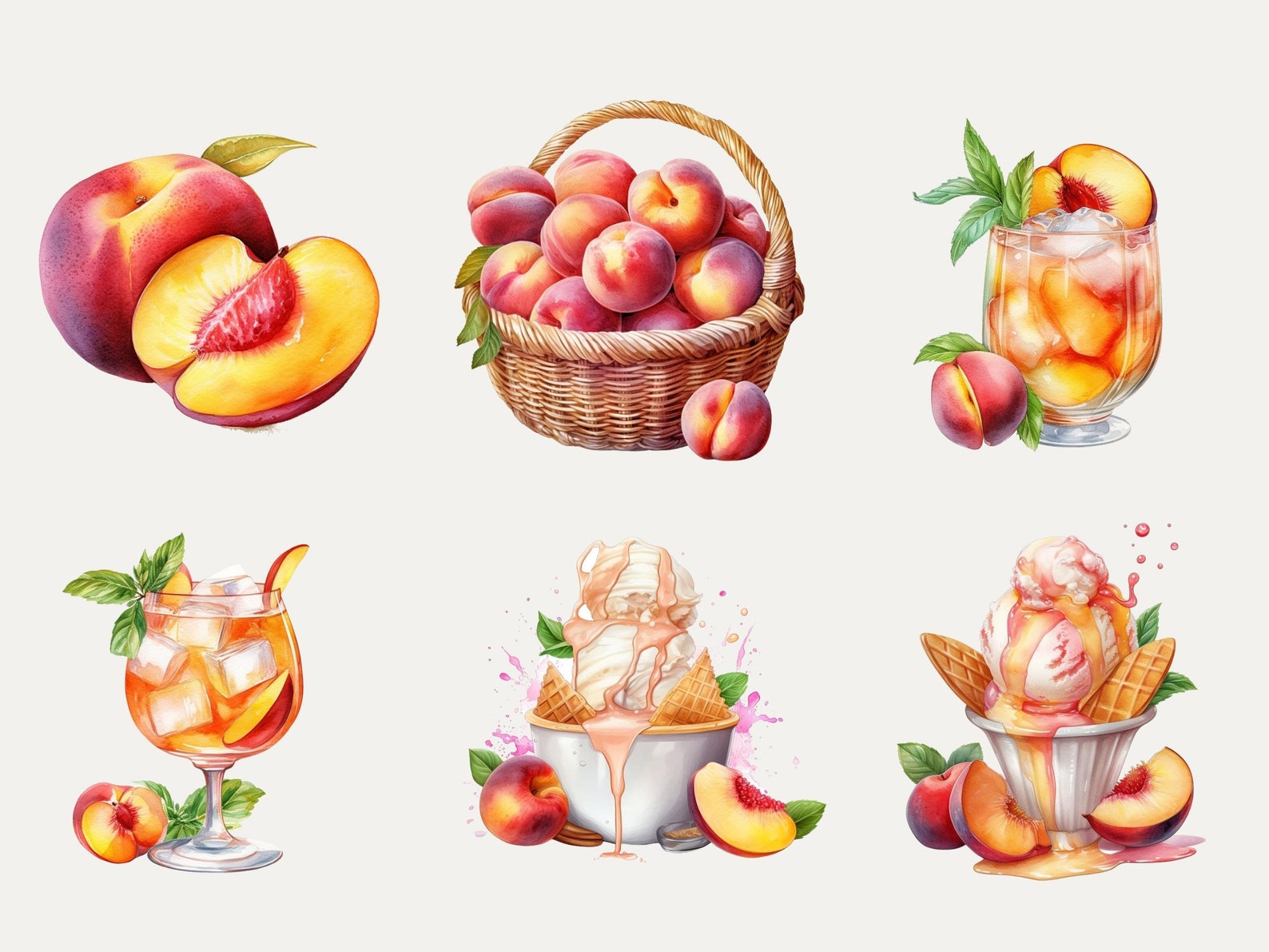 Peach Watercolor Clipart Bundle Peach Blossom Free Commercial - Etsy