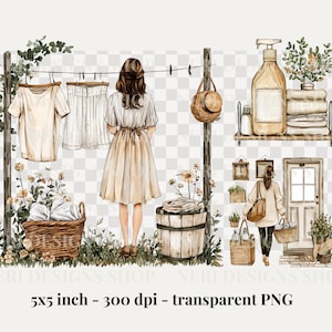 Laundry Day Watercolor Clipart, Washing Machine Free Commercial PNG ...