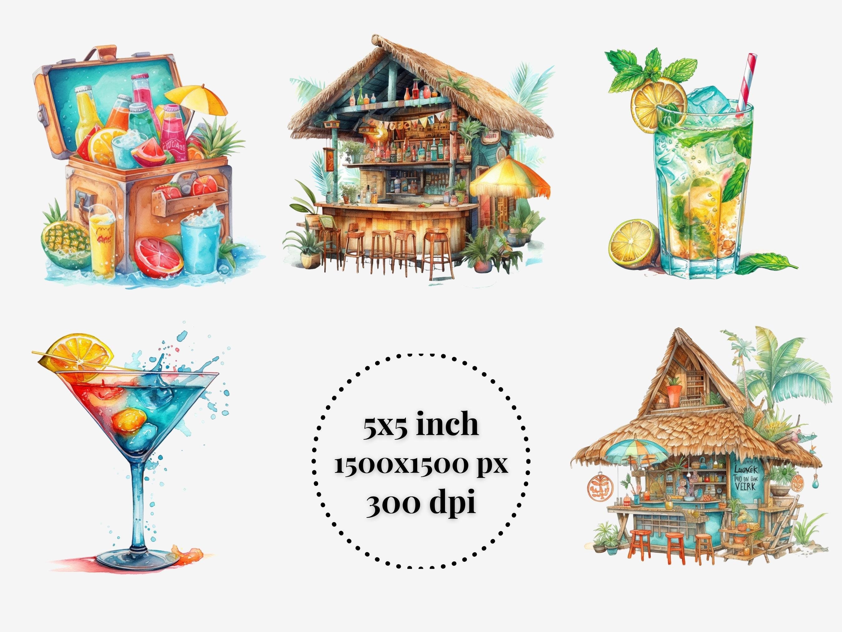 Tropical Drinks Watercolor Clipart Bundle Refreshing Summer - Etsy