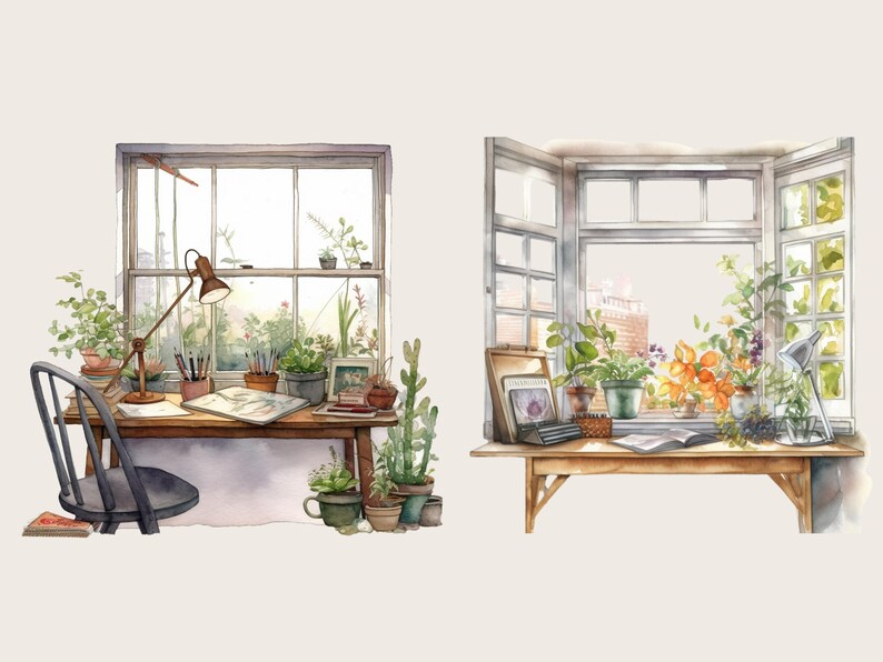 Study by the Window Clipart Bundle Plant Study Corner Free - Etsy