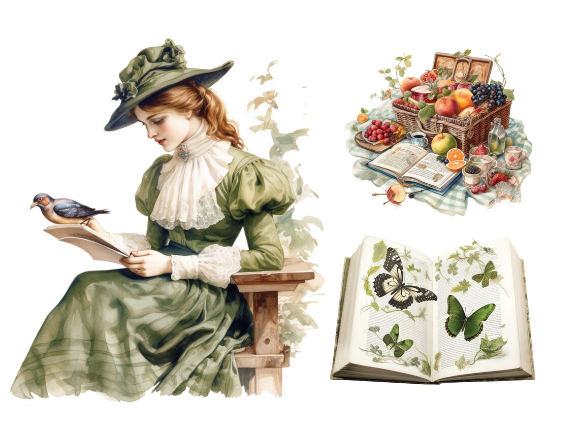 Vintage Reading Watercolor Clipart Bundle Outdoor Reading Free - Etsy