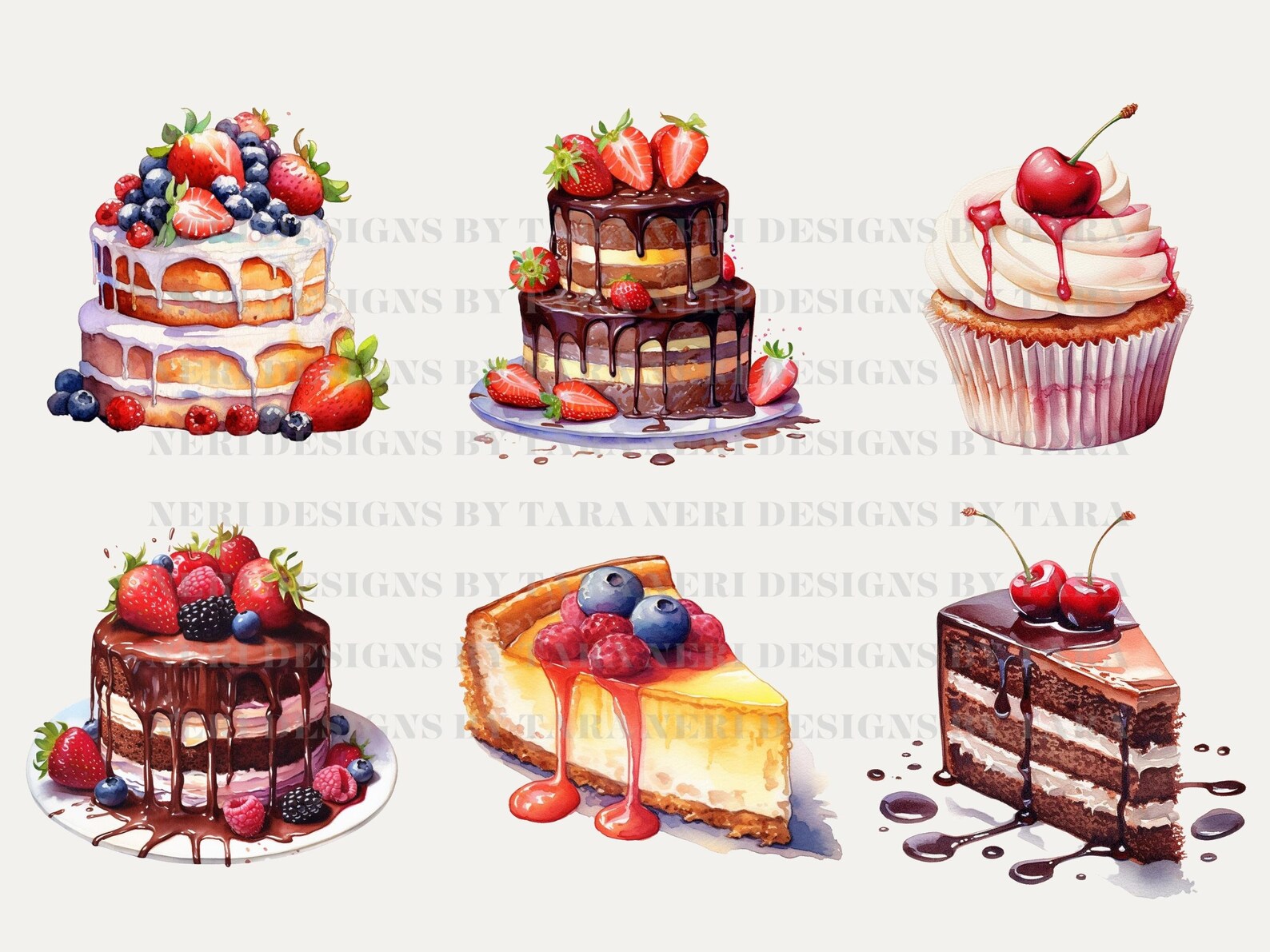 Tasty Desserts Watercolor Clipart Bundle Free Commercial - Etsy
