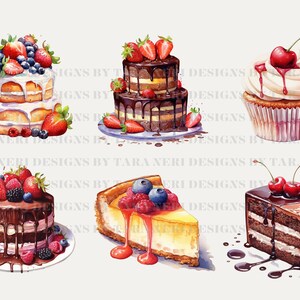Tasty Desserts Watercolor Clipart Bundle, Free Commercial Cuisine PNG ...