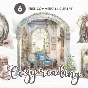 Cozy Reading Watercolor Clipart Bundle Free Commercial Watercolor ...