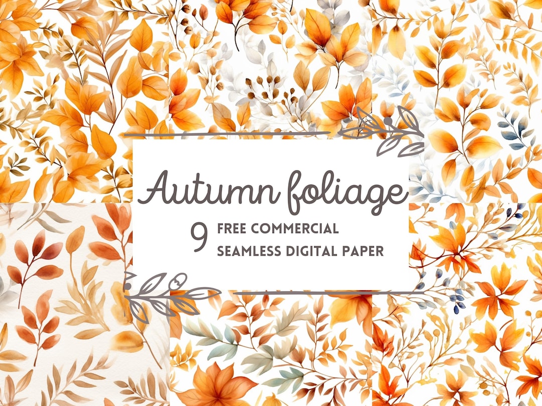 Autumn Foliage Watercolor Seamless Pattern Clipart Bundle, Digital ...