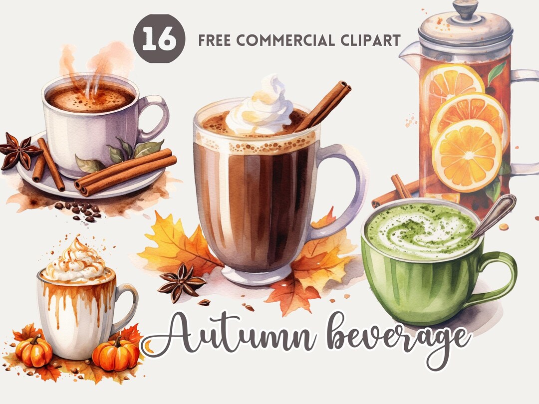 Autumn Beverage Watercolor Clipart Bundle, Cozy Fall Drinks Free ...