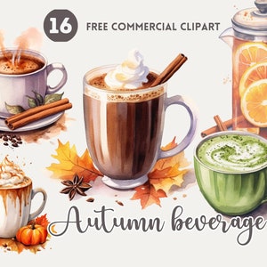 Autumn Beverage Watercolor Clipart Bundle, Cozy Fall Drinks Free ...