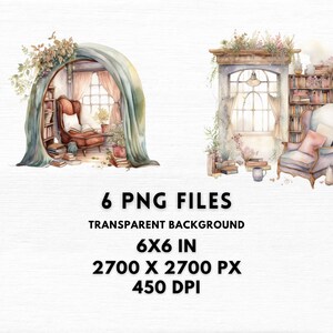 Cozy Reading Watercolor Clipart Bundle Free Commercial Watercolor ...