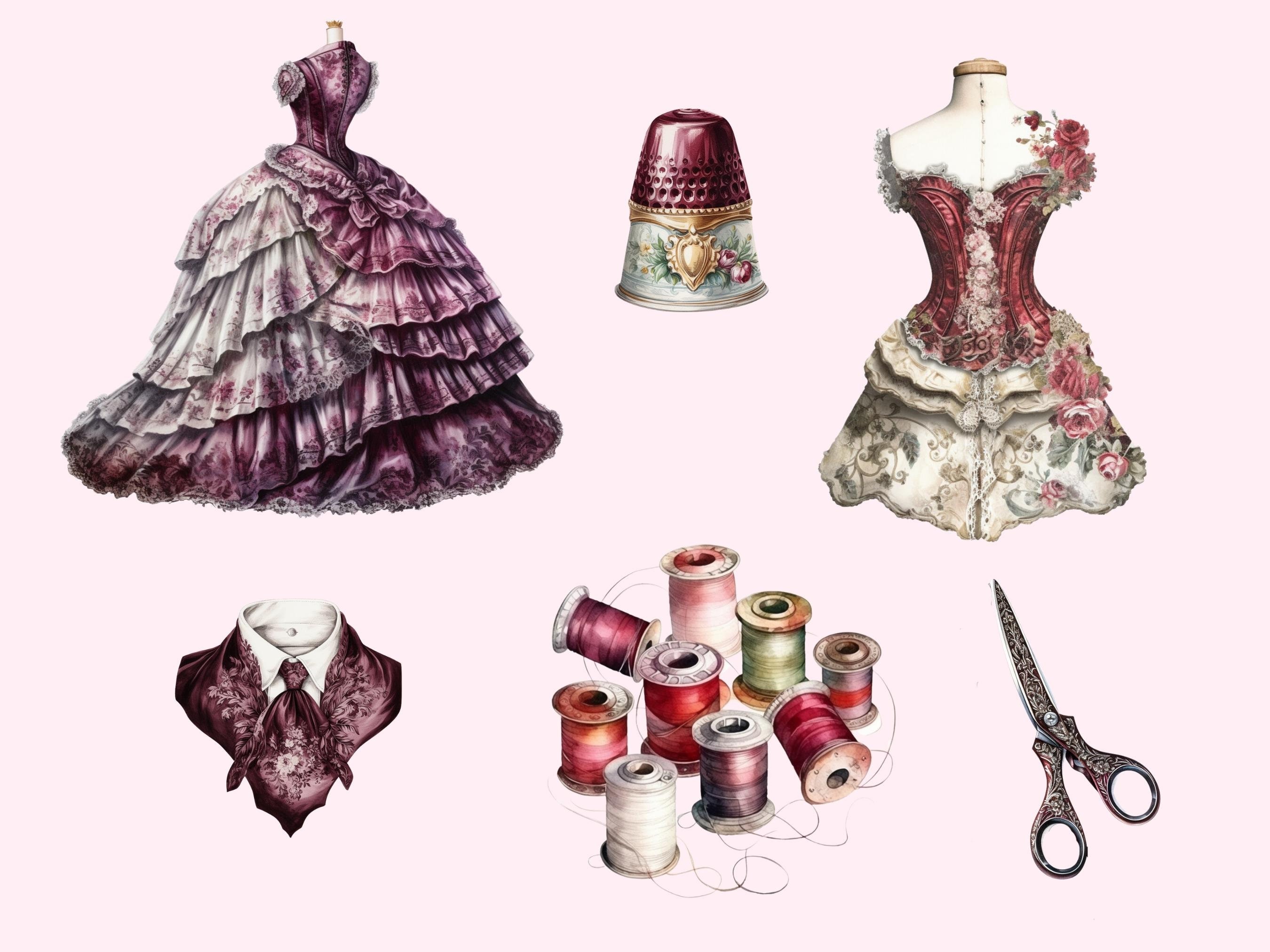 Vintage Tailoring Watercolor Clipart Bundle Victorian Fashion - Etsy