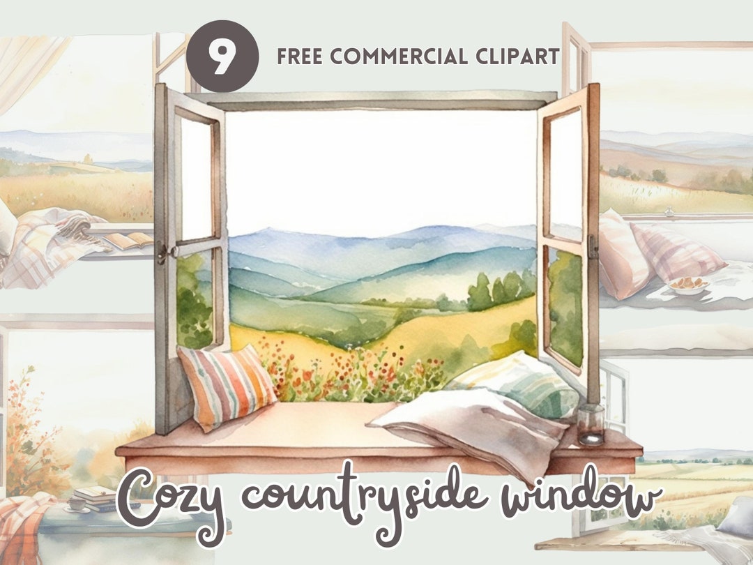 Window Sill Watercolor Clipart Bundle Greenery View Free Commercial ...