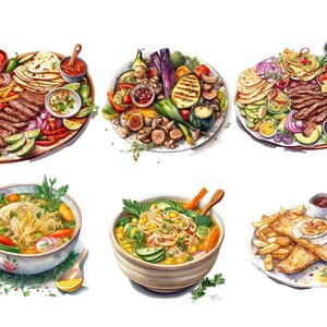 Hearty Meal Watercolor Clipart Bundle Free Commercial Cuisine PNG ...