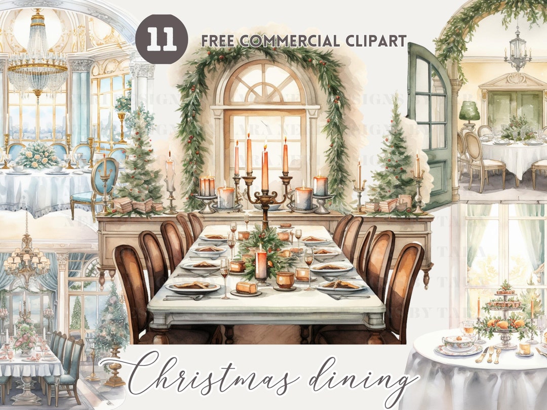 Christmas Dining Watercolor Clipart Bundle, Holiday Dining Table Free ...