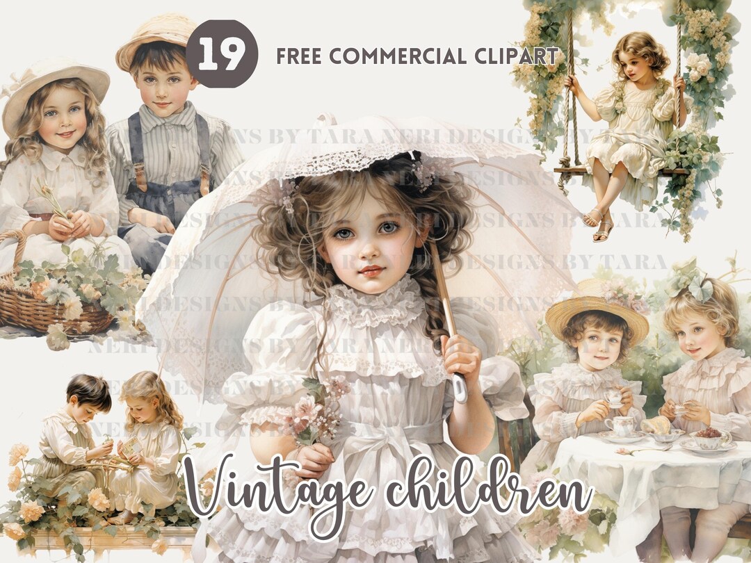 Vintage Children Watercolor Clipart Bundle, Victorian Kid Free ...