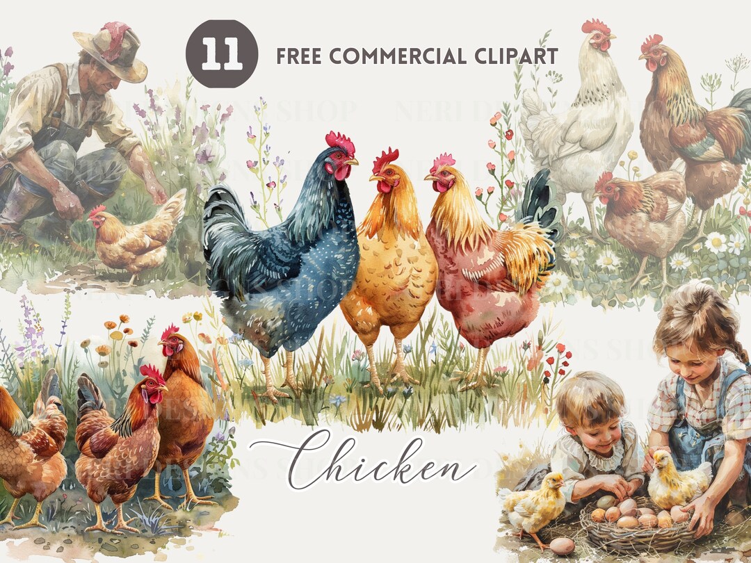 Farm Chicken and Kid Watercolor Clipart Bundle Cottagecore Free ...